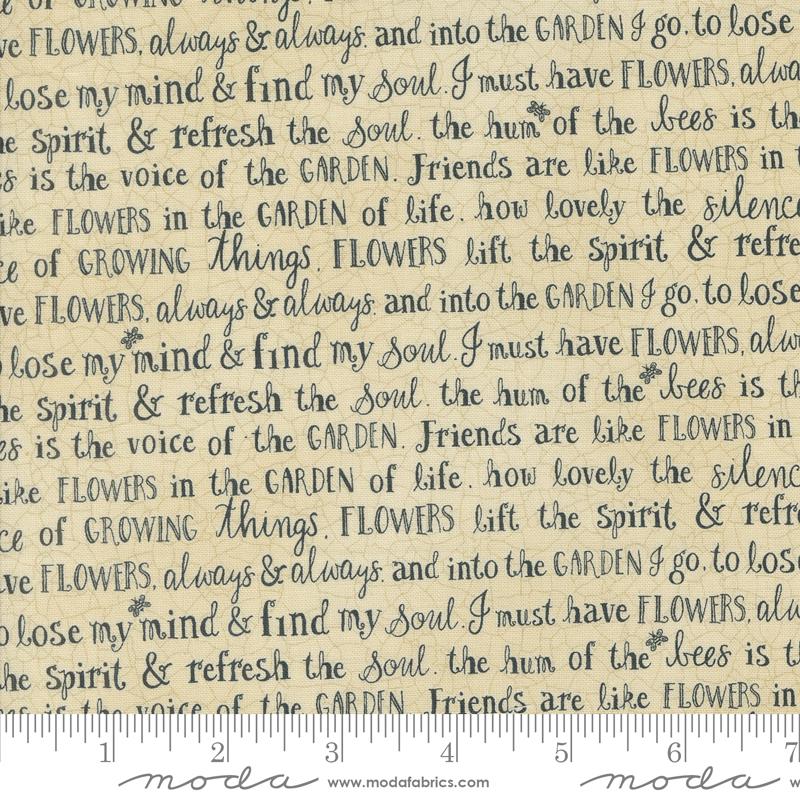 Linen & Black Words 44" fabric by Moda, 7052 12, Bloom and Grow ...