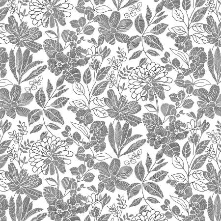 Black and White Floral 118" fabric by studio-E, 6912-09, Pen & Ink ...